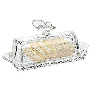 Bezrat Glass Butter Dish | Premium Butter Dish with Lid and Easy Grip Handle | Easy to Use and 100% Food Safe - Dishwasher Safe | Butterfly Addition