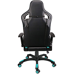 Leopard Gaming Chair, High Back PU Leather Office Chair, Adjustable Video Gaming Chairs, Swivel Racing Chair with Adjustable Armrest (Black/Light Blue)