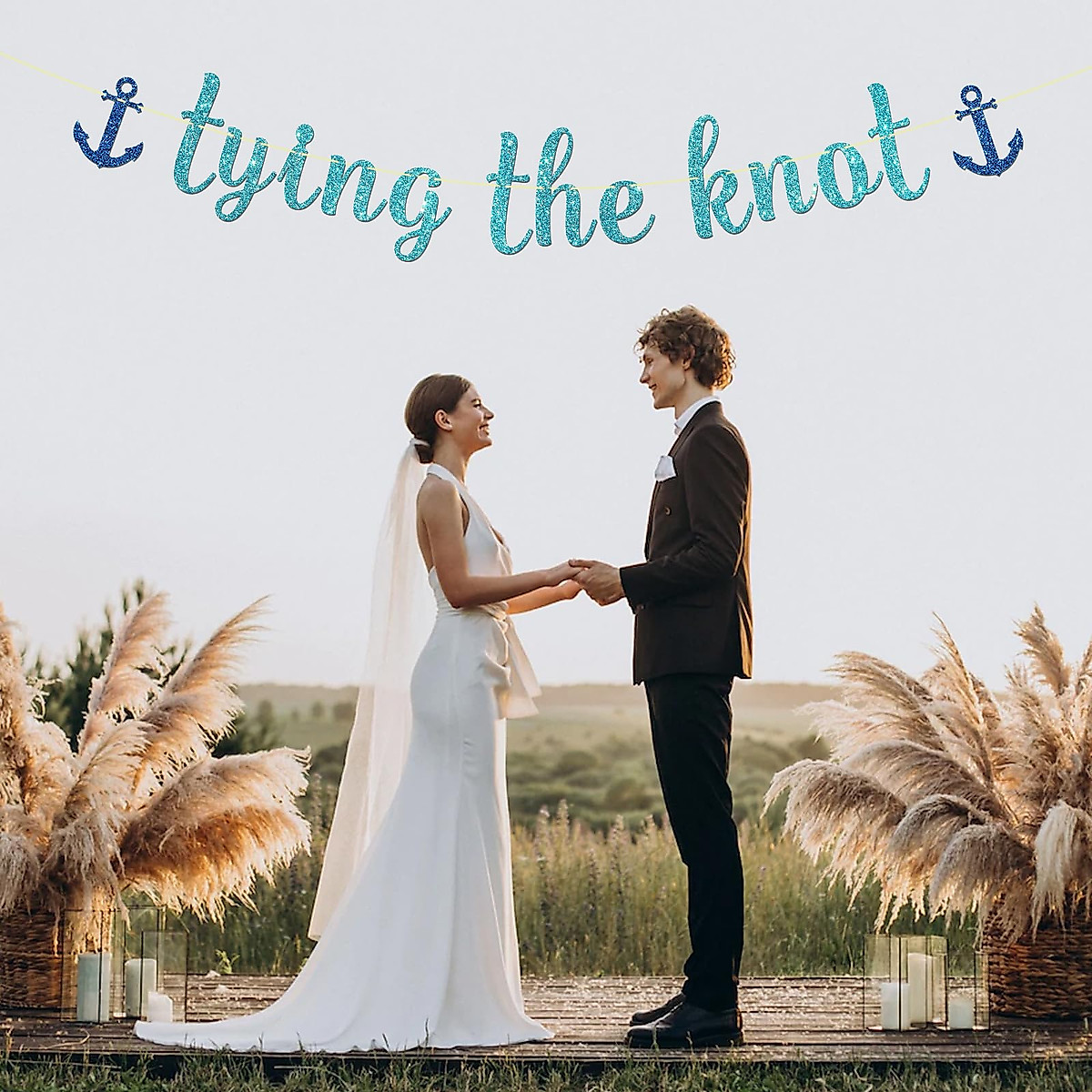 Maicaiffe Tying the Knot Banner - Nautical Wedding Party Decor - Engagement - Bride to Be - Ship's Anchor Sign Bachelorette Party Decorations, Blue Glitter