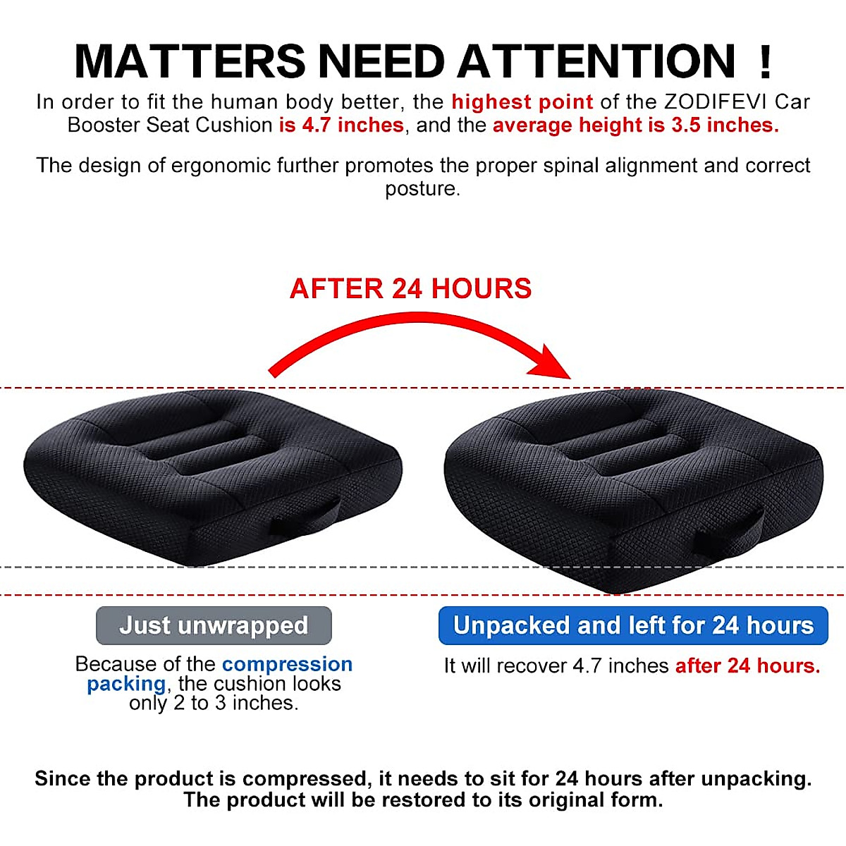 ZODIFEVI Car Booster Seat Cushion Driver Posture Cushion Heightening Height Boost Mat Portable Car Seat Pad Ideal for Office, Home (Blue)