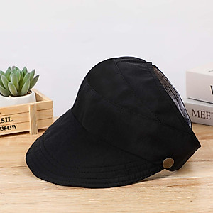 Generic Sun Hats for Women, Outdoor Uv Protection Hollow Top Sun Hat, Summer Wide Brim Sun Protection Hat, Sun Hat with Ponytail Hole for Women, Women's Outdoor Adjustable Sun Hats(Black), 5