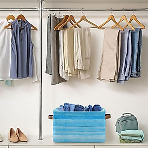 Blue Wood Panel Texture Storage Basket Bins Decorative Toy Organizer Bins Laundry Hamper Baskets with Handles for Pet Books Clothes Makeup Nursery Closet Office,1 pcs