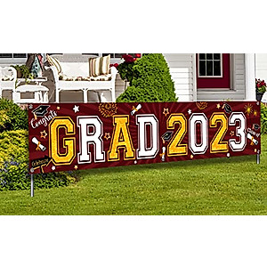 2023 Graduation Yard Sign Congrats Grad Lawn Sign Decorations Giant Maroon Class of 2023 Banner for Graduation Party Supplies(Maroon)