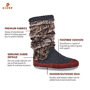 Acron Women's Mid-Calf Slouch Boot Slippers, Charcoal Faux Fur, 6.5-7.5