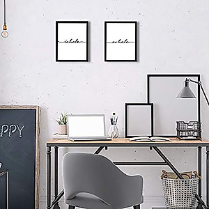 Framed Inhale Exhale Art Print Set of 2 (10”X8”)-Ready to Hang, Meditation Mental Health Wall Art, Black and White Yoga Painting,Modern Zen Print, Canvas Wall Art Poster for Bedroom