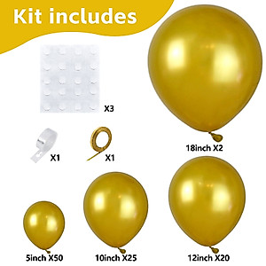 Metallic Gold Balloon Garland Arch Kit, 102pcs 5/10/12/18 inch Chrome Gold Latex Balloons Different Sizes Pack for Birthday Graduation Baby Shower Wedding New Year Party Decorations