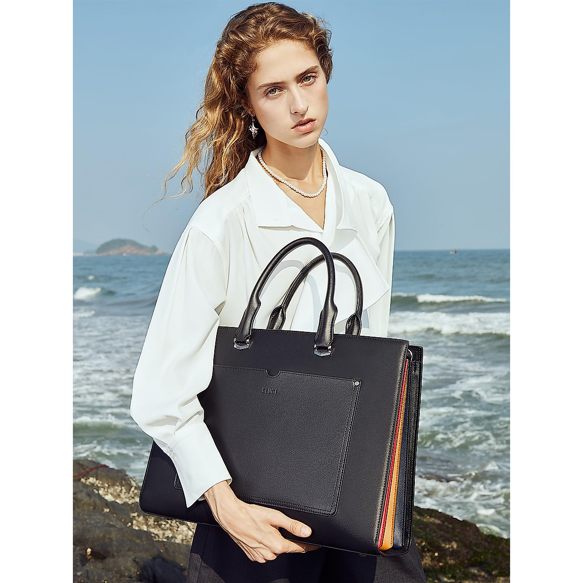 CLUCI Leather Briefcase for Women Laptop 15.6 Inch Professional Business Work Ladies Computer Handbag Shoulder Bag Black