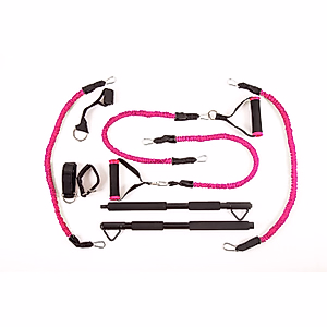 BodyBoss 2.0 - Full Portable Home Gym Workout Package + Resistance Bands - Collapsible Resistance Bar, PKG4-PINK (Pink - Full Gym + Extra Bands)