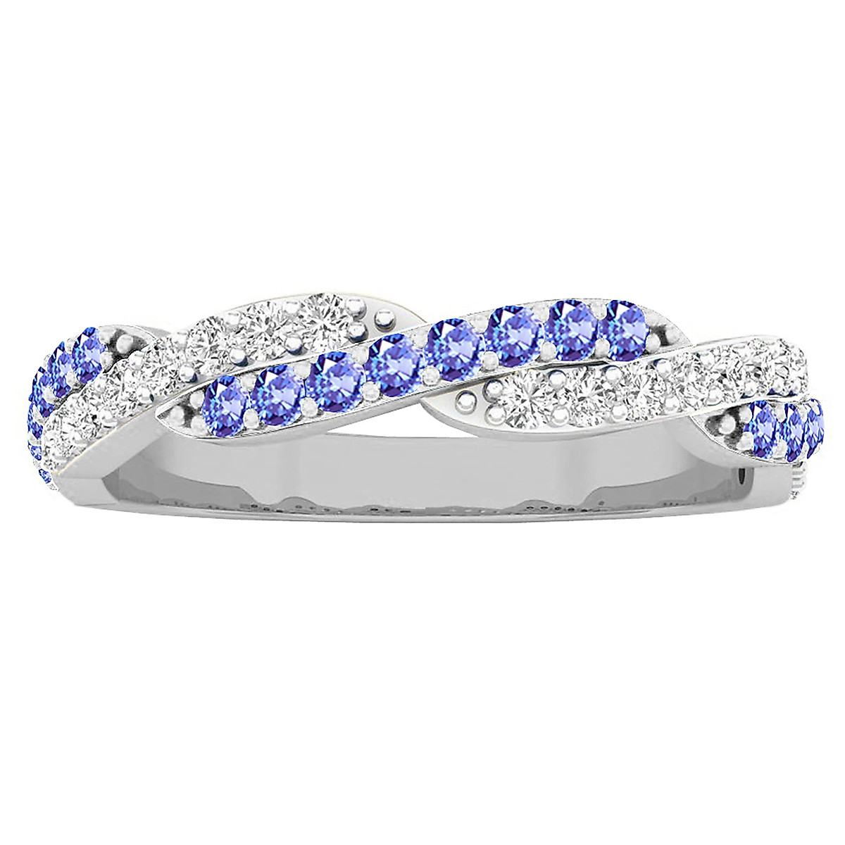 Dazzlingrock Collection Round Tanzanite & Diamond Ladies Wedding Swirl Stackable Band in 14K White Gold, Size 9