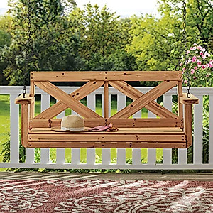 Backyard Discovery Durable Cedar Farmhouse Outdoor Porch Swing with Chain, Water Resistant, Porch, Patio, Two Person Seating, 600 Lb Weight Capacity, with 4.6 ft. Seat Width