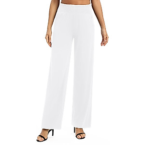 Urban CoCo Women's Solid Wide Leg Palazzo Lounge Pants Casual Straight Leg High Waist Stretch Pants (White, XL)