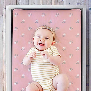 The Peanutshell Pink Floral Changing Pad Cover Set for Baby Girls | 2 Pack Set | Pink Roses & Ditsy Floral