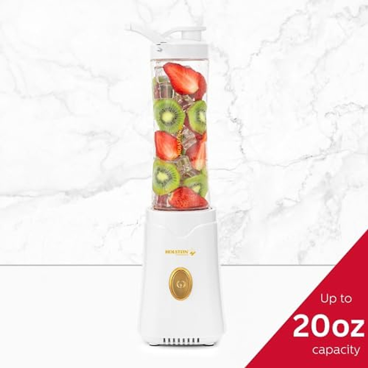 Holstein Housewares Personal Blender - Creamily Smooth Shakes and Smoothies, BPA-Free 20oz To-Go Cups, Golden Elegance Design, 250W