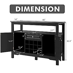 PETSITE Kitchen Sideboard Buffet Storage Cabinet, Coffee Bar Station with Wine Rack, Shelves, 2 Cabinets & Drawer, Wood Accent Modern Console Table for Living Room, Dining Room, Entryway (Black)