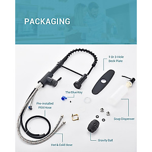 APPASO Black Kitchen Faucet with Soap Dispenser and Pull Down Sprayer, SUS304 Stainless Steel Commercial Single-Handle Spring Faucet for Kitchen Sink, Matte Black