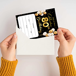 80th Birthday Invitation Cards with Envelopes - Classic Gold Theme Fill in The Blank Birthday Party Invite Cards, for Man, Woman Entertain Banquet Party Supplies, 20 Invites With Envelopes - B20