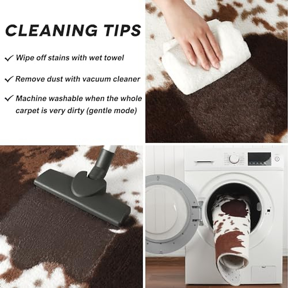 FALARK INC Premium Faux Cowhide Rug, 4.6ft x 5.2ft Cow Print Rugs for Living Room Bedroom, Cute Animal Print Carpet Western Home Decor Rug, Upgraded Non-Slip Soft Cow Skin Rugs, Brown and White