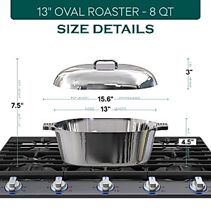 Magnaware Cast Aluminum Dutch Oven with Lid - 8 Quart Oval Lightweight Pot For Cajun Cookware, Bread Baking & More - Roaster Pan with Silicone Covers & Rack For Even Heat Distribution (13 inch)