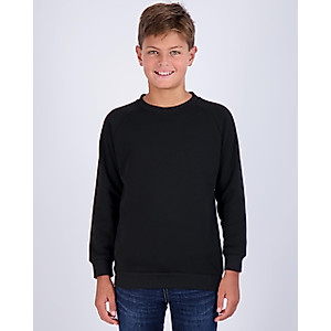 Real Essentials 3 Pack Boys Sweatshirts Fleece Youth Classic Crew Neck Tops Long Sleeve Warm Soft Pullover Uniform Sweaters Girls Teen Kids T Shirts Ninos Green Navy -Set 3, L (10/12)