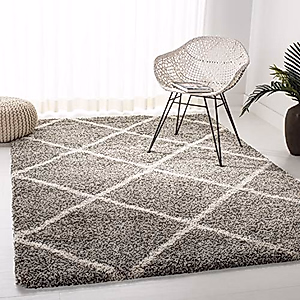 SAFAVIEH Hudson Shag Collection Area Rug - 8' x 10', Grey & Ivory, Modern Trellis Design, Non-Shedding & Easy Care, 2-inch Thick Ideal for High Traffic Areas in Living Room, Bedroom (SGH281B)