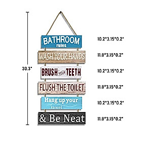 POSCHNOR Bathroom Wall Decor Art, Rustic Bathroom Wall Decor, Cute Farmhouse Bathroom Rules Sign, Funny Bathroom Rules Wooden letter.