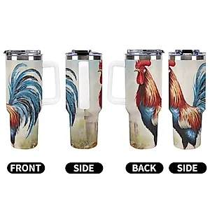 Rooster Picture 40 Oz Stainless Steel Cup Travel Tumbler with Handle and Straw Lightweight Coffee Mug for Home Office