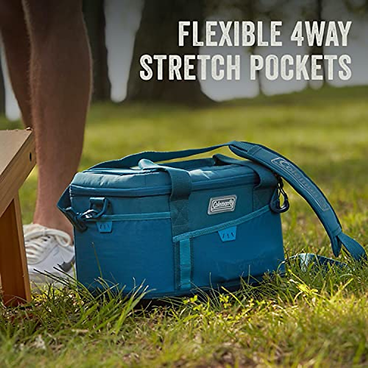 Coleman Ocean Blue 18-Liter Soft Cooler with 4-Way Stretch Mesh Pockets, Padded Handles, and Durable Protective Base