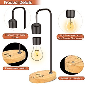 FloatGo Levitating Bulb Lamp with Wireless Phone Charger Apple Android Magnetic Floating Futuristic Lamp Black LED Night Light Desk Lamp for Christmas Gift Home Move in Decoration