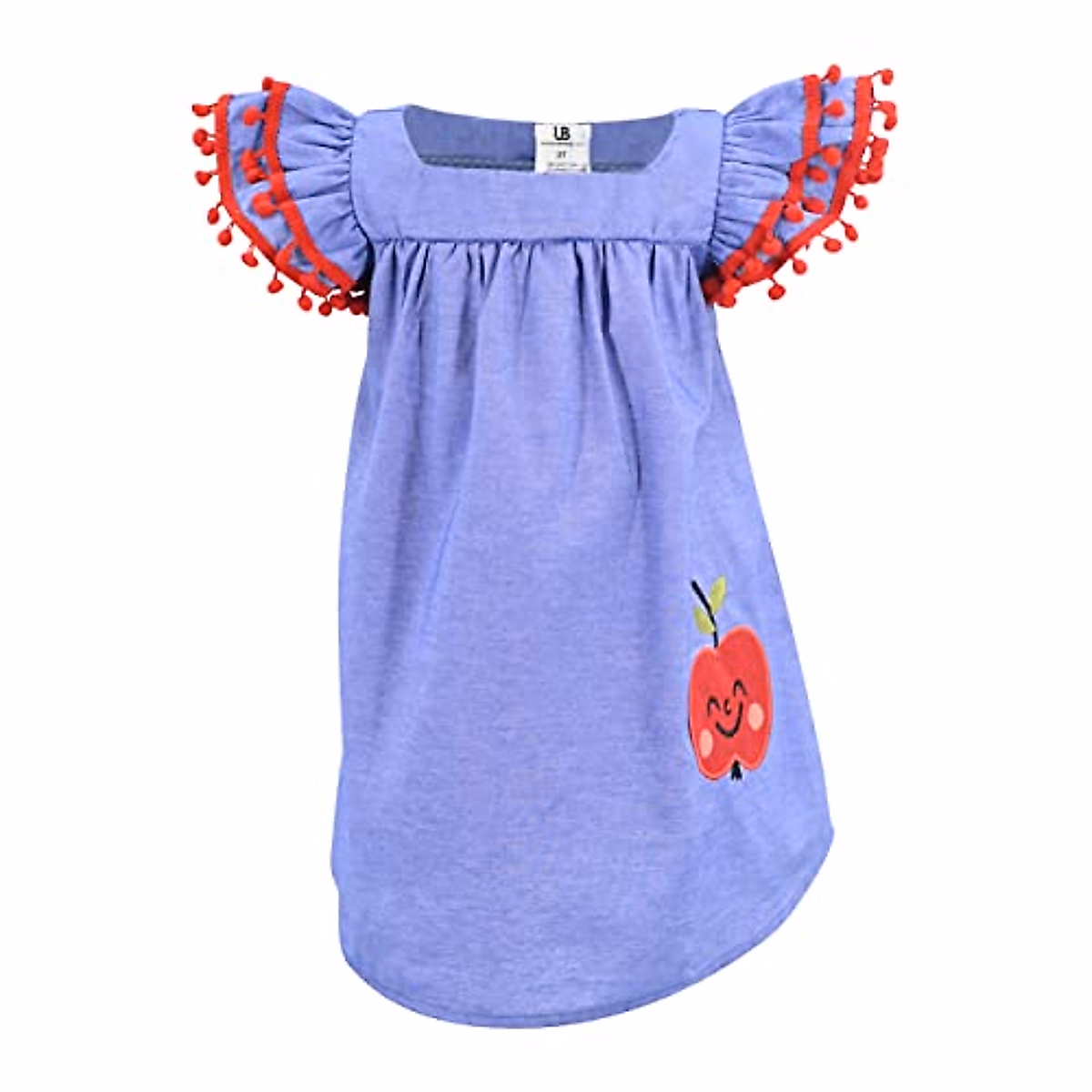 Unique Baby Girls Back to School Denim Apple Dress (8Y, Red)