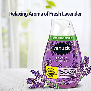 Renuzit Gel Solid Air Freshener, Lovely Lavender Scent, Nonstop Freshness, 12 Total Air Freshener Cones, brand is Renuzit.