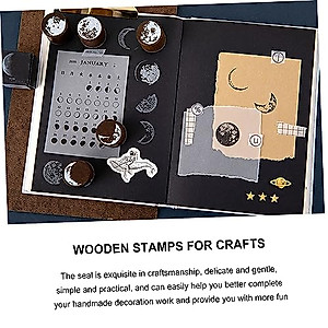TEHAUX 7pcs Moon Phase Wooden Stamp Moon Wooden Stamp Decorative Mounted Rubber Stamp Craft Rubber Stamps for Paint Set Stampers for Wooden Stamp Set Wooden Rubber Stamp