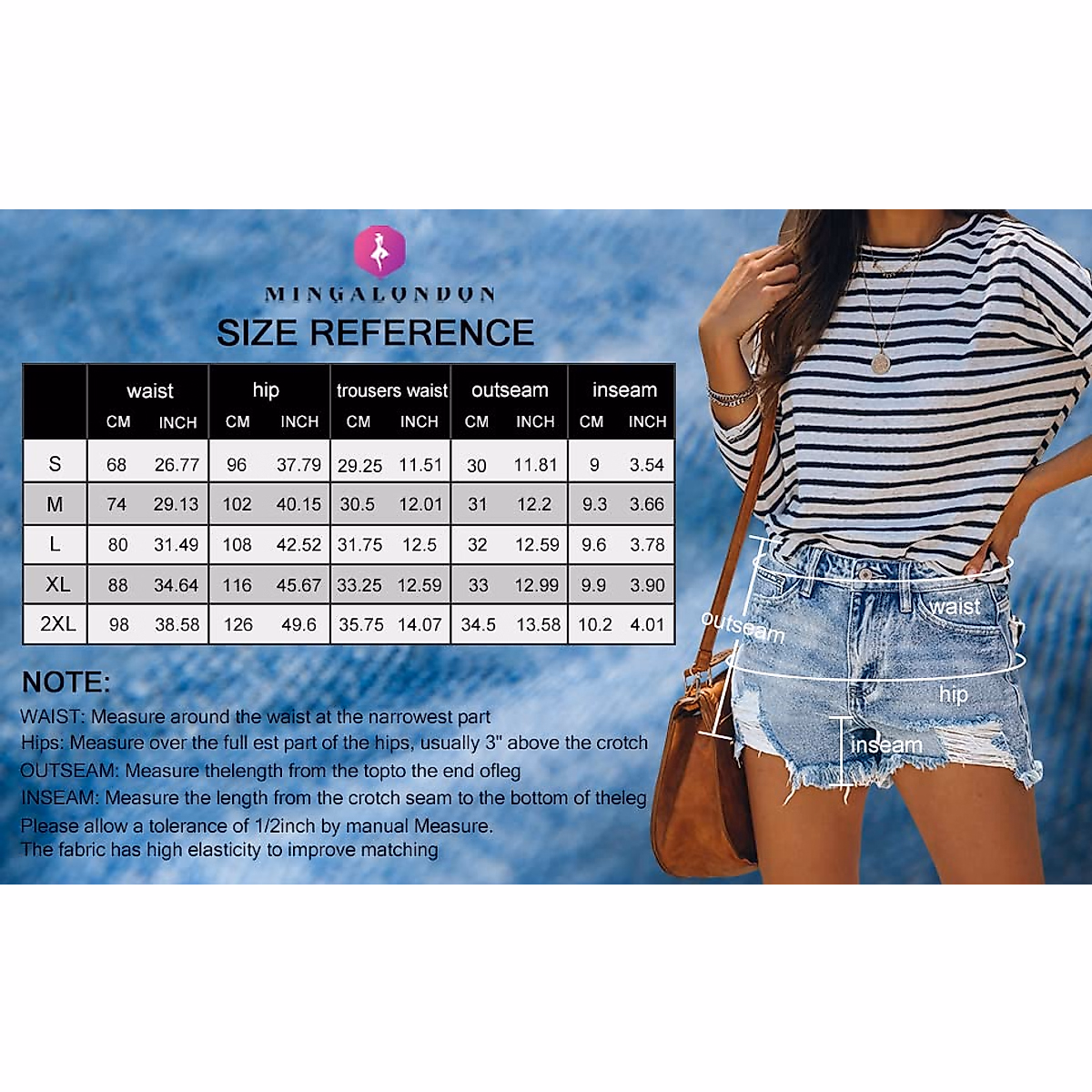 MINGALONDON Women's Casual Mid Waist Denim Cutoff Frayed Hem Stretchy Jean Shorts Light Blue S