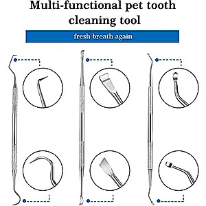 Hotop 3 Pieces Dog Dental Tooth Scaler and Scraper Stainless Double Headed Tarter Remover Scraper Pet Teeth Cleaning Tools for Dog and Cat£¨Silver£©