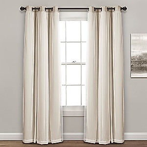Lush Decor Sheer Grommet Curtains Panel with Insulated Blackout Lining, Room Darkening Window Curtain Set (Pair), 38"W x 84"L, Wheat
