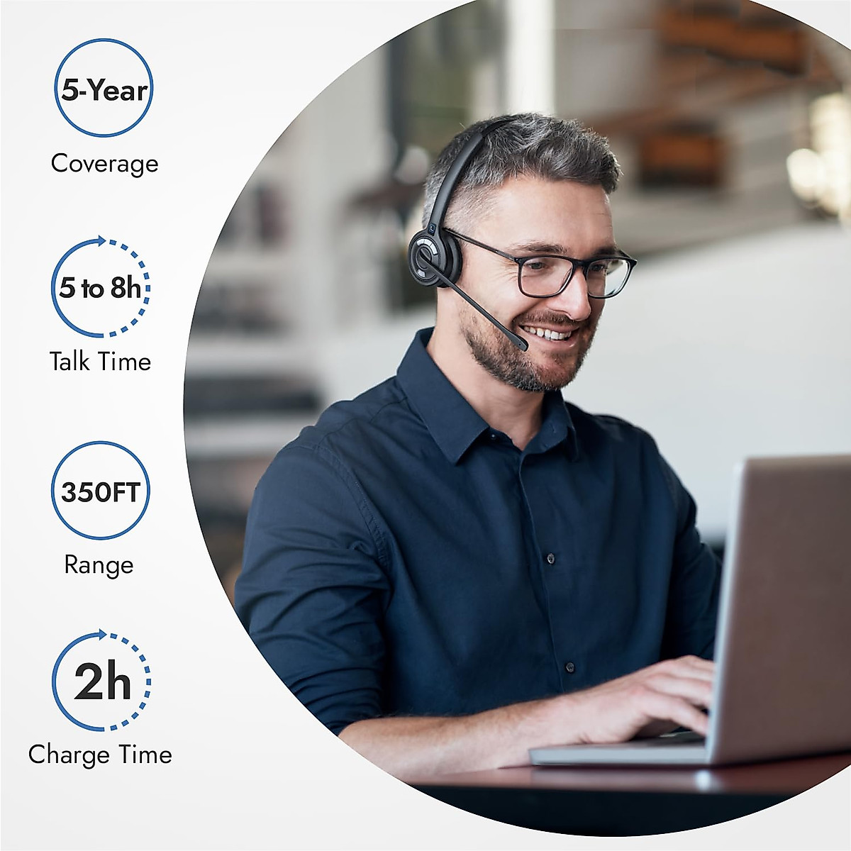 Leitner LH270 Wireless Headset for Office Phones & Computers – Phone Headsets for Office Phones – Wireless Office Headset