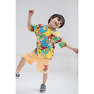 Sesame Street Elmo Cookie Monster Big Bird Little Boys T-Shirt and Shorts Outfit Set Multicolor/Orange 7-8
