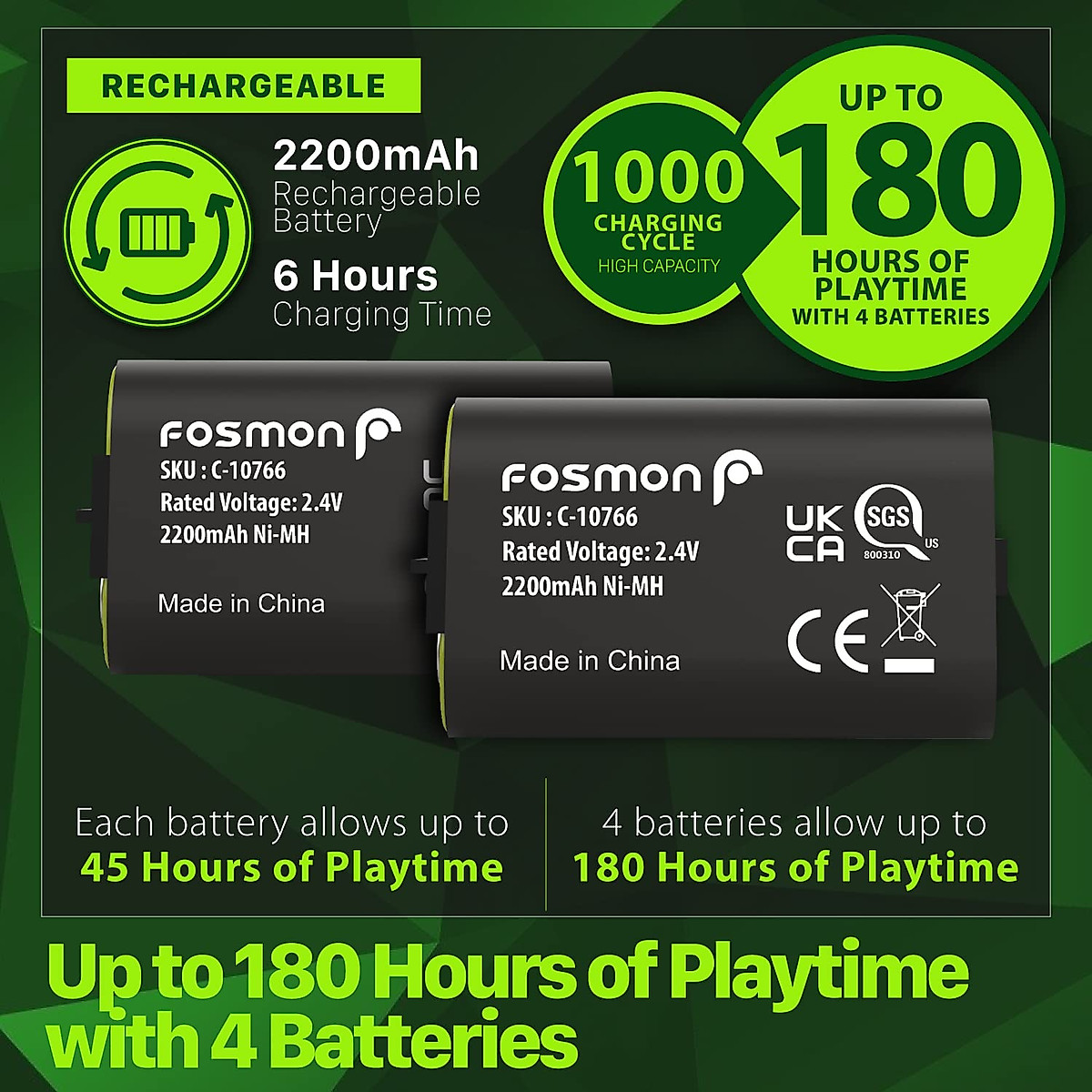 Fosmon Quad Pro 2 Max Controller Charging Station with 4X 5280mWh Rechargeable Battery Pack Compatible with Xbox Series X/S, Xbox One Controllers