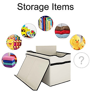 VICTOR'S Foldable Large Toy Chest with Flip-Top Lid, Decorative Holders Storage Boxes Container Bins with Durable Handles for Home Organization, Beige