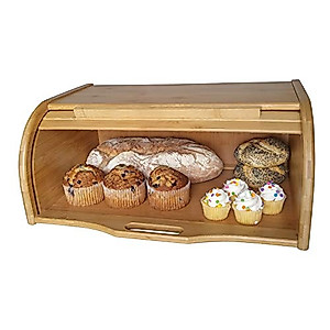 Large bread box bread basket wooden box storage boxes kitchen counter organizer wooden storage box bread storage. roll top breadbox. bread boxes for kitchen countertop. Bamboo wooden boxes. (Natural)