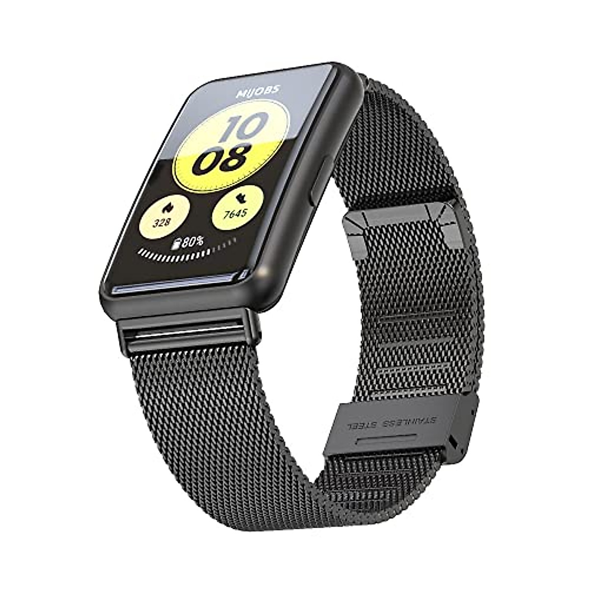 3Chome Band Strap Compatible with Huawei Watch Fit Smartwatch, Stainless Steel Bracelet Wristband Link for Huawei Watch Fit (Black)