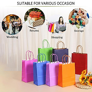 AZOWA Orange Gift Bags Medium Size Kraft Paper Bags with Handles (9.8 x 7.5 x 3.9 in, Orange, 25 Pcs)