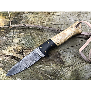 Perkin Damascus Steel Hunting Knife With Sheath Bushcraft Knife - SK1200