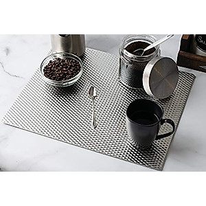 Heat Resistant, Non-Slip, Metal Counter/Table Protector Mat, Large - 14" x 17" - 2 Pack - Silver