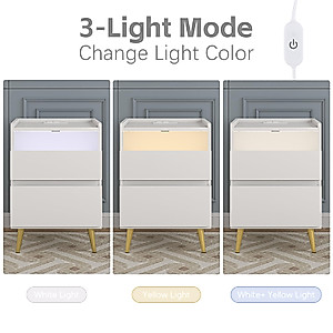 Nightstand with Charging Station, Bedside Table with USB & Type-C Port, Modern End Table with 2 Drawers for Bedroom Furniture, White