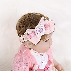 ENADOLL Reborn Baby Doll Realistic Silicone Vinyl Baby Pink Hairband Girl 16 inch Weighted Soft Body Lifelike Doll Gift Set for Ages 3+(Pink Hairband)