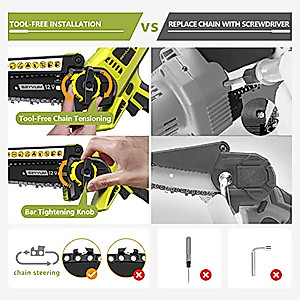 SEYVUM Mini Chainsaw with 2 Batteries 2 Chains, Portable Electric Chainsaw Cordless Handheld Small Power Chain Saws with Security Lock, Hand Saw for Trees Trimming Branch Wood Cutting