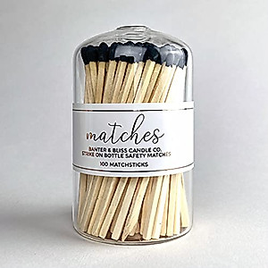 Banter & Bliss Modern Matchstick Bottle with Striker · 100 Long Black Safety Matches