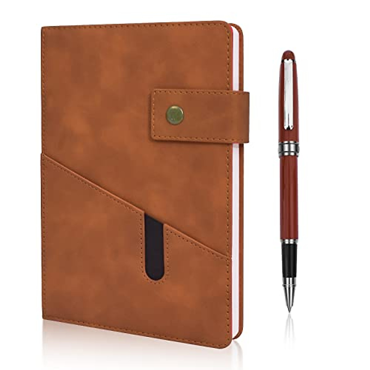 Brown A5 Lined Leather Journal Notebook for Men Women,5.9 X 8.4" Personalized Hardcover Journal with Pen,200 Pages 100 Gsm Thick Ruled Paper Daily Diary for School,Travel,Business,Work,Home Writing