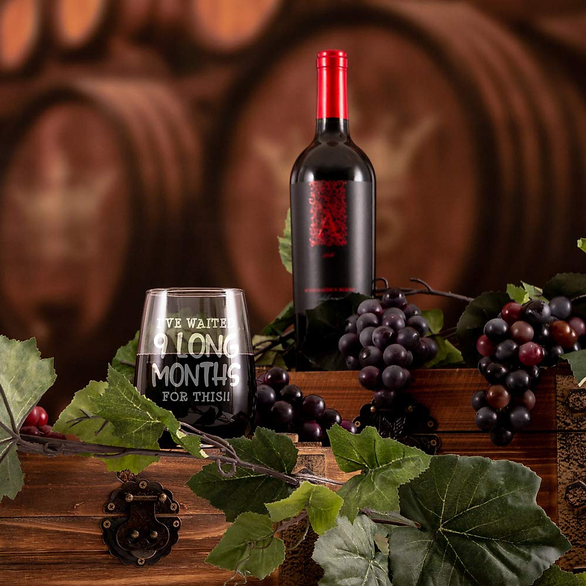 IT'S A SKIN Waited months this Wine Glass - 17 oz Stemless Glasses for Women, Baby Shower, Gender Reveal, Baby Stuff, New Mom Gift, First Mothers Day, Mommy, Mama