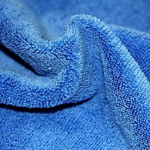 POLYTE Microfiber Cleaning Towel Ultrasonic Cut Edgeless (16x16, 24 Pack, Premium, Blue,Green,Yellow)
